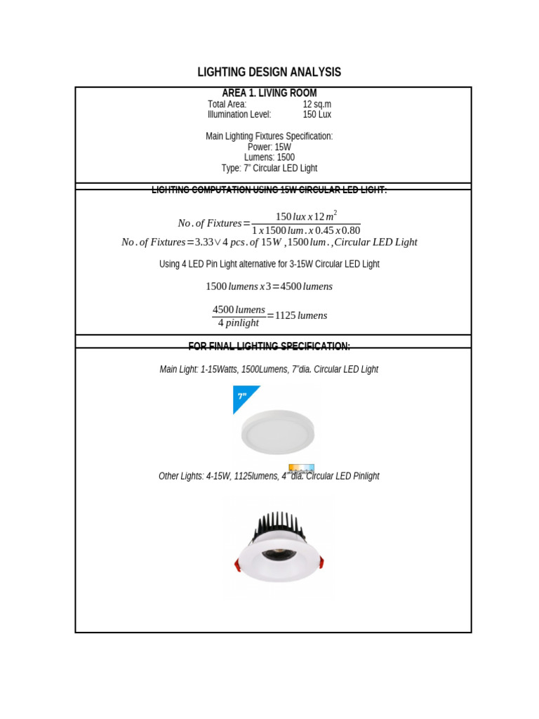 Lighting Design Analysis | PDF