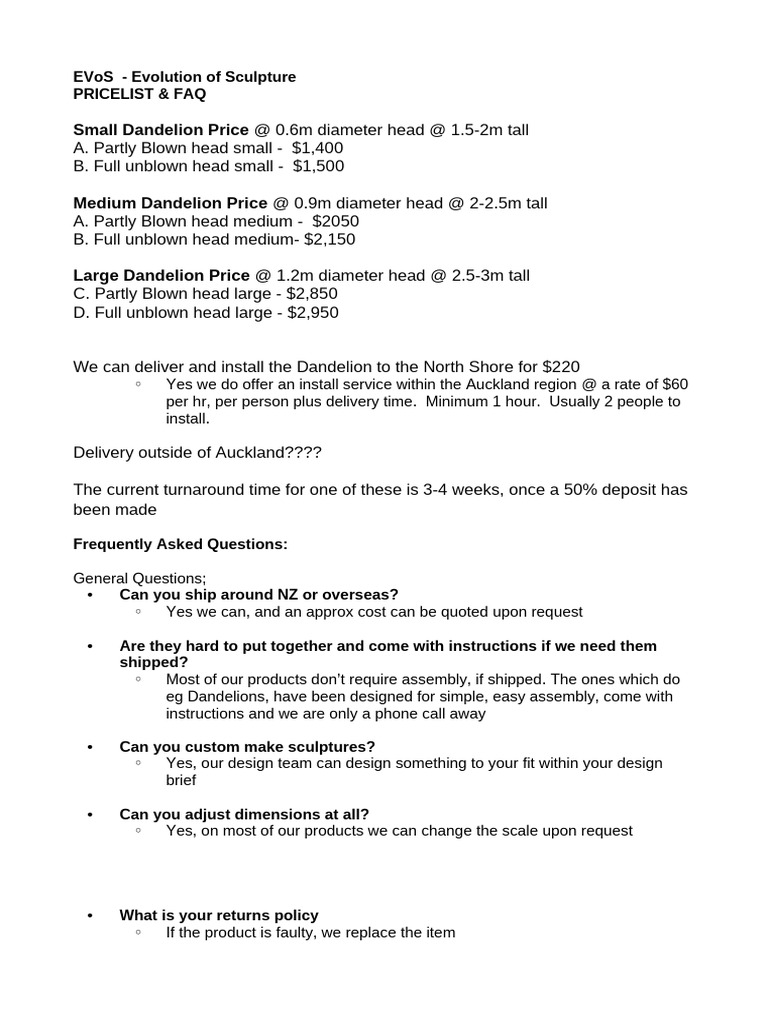 EVoS Price List and FAQ | PDF