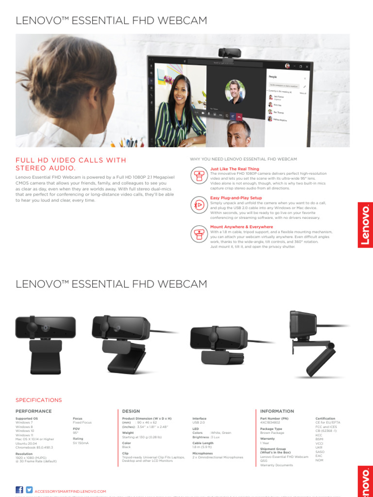 Lenovo™ Essential FHD Webcam | PDF | Lenovo | Camera