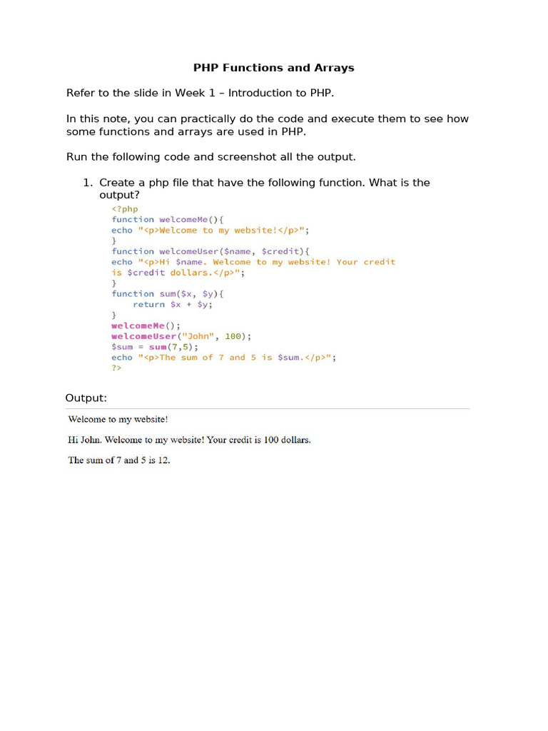 Lab 3 - PHP Function Array | PDF