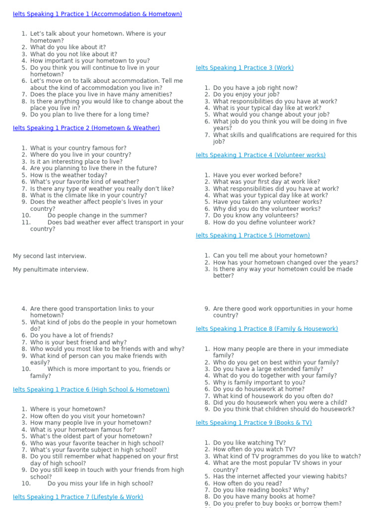 IELTS Speaking 1 Practice 1 | PDF | Noise