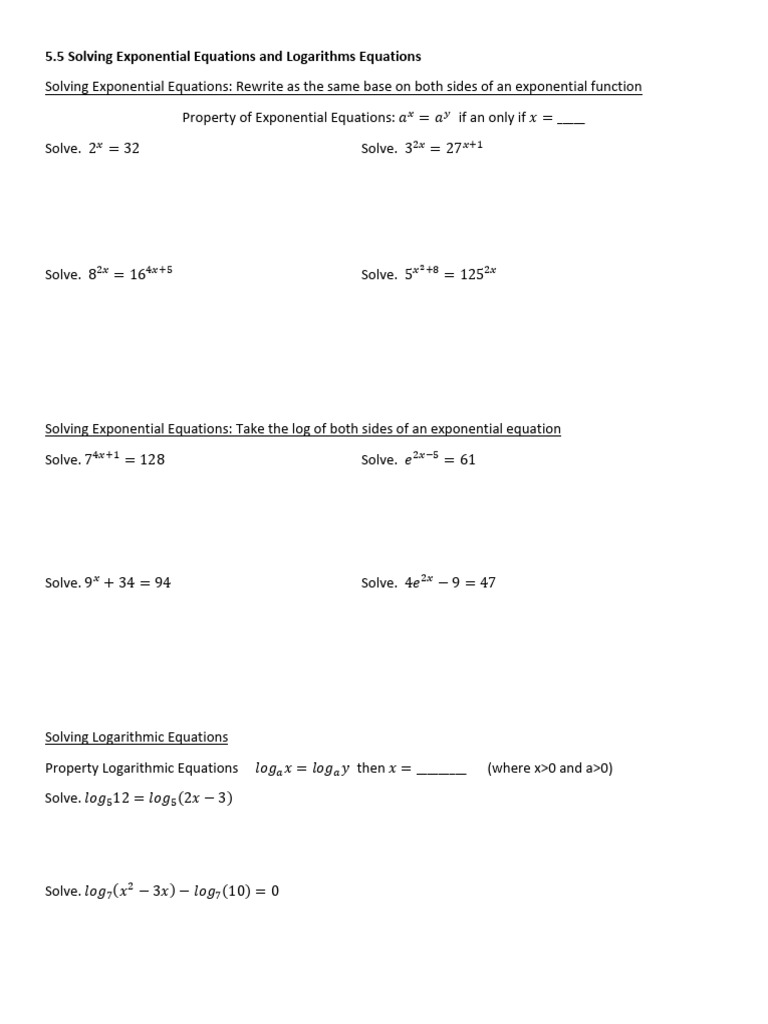 5.5 Notes Solving Exponential Equations and Logarithmic Functions | PDF