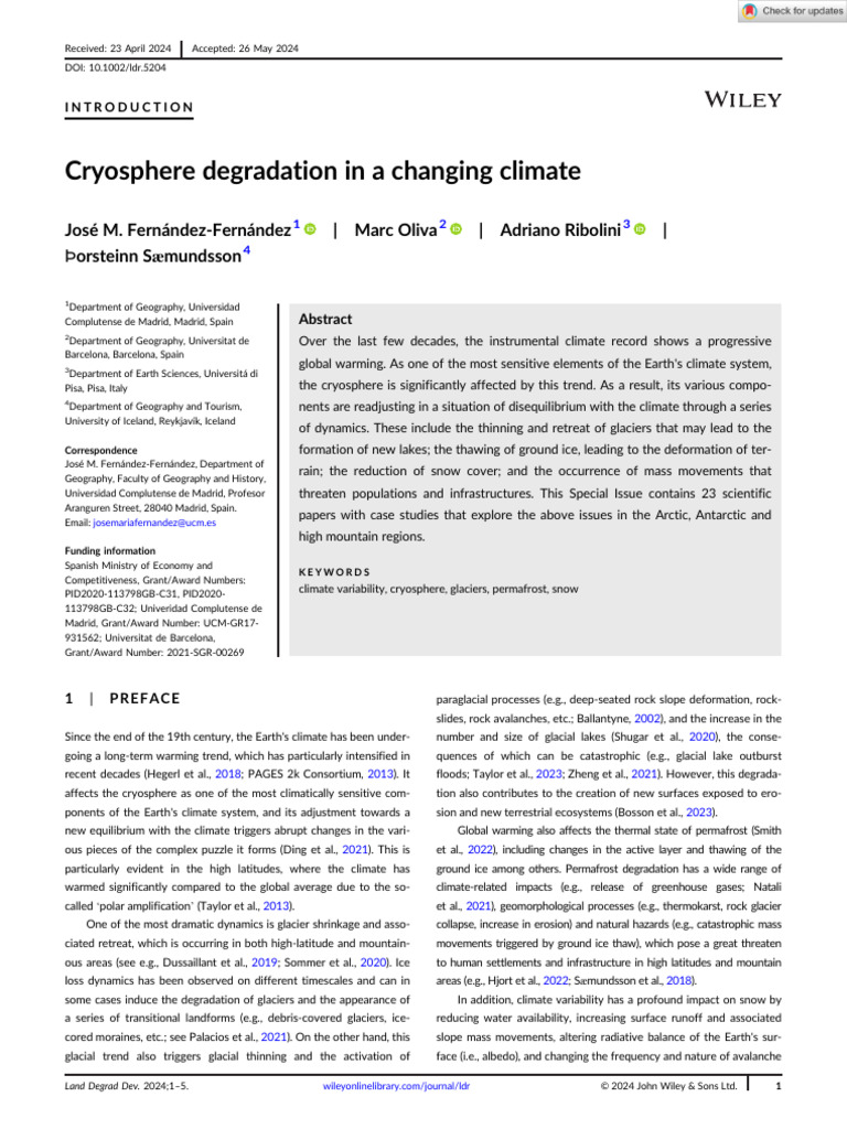 2024 Cryosphere Degradation in a Changing Climate | PDF | Glacier | Climate