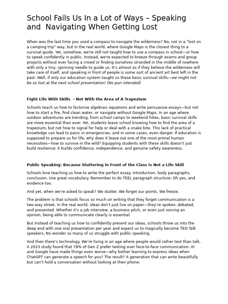 How School Fails You On Surviving | PDF | Public Speaking | Communication