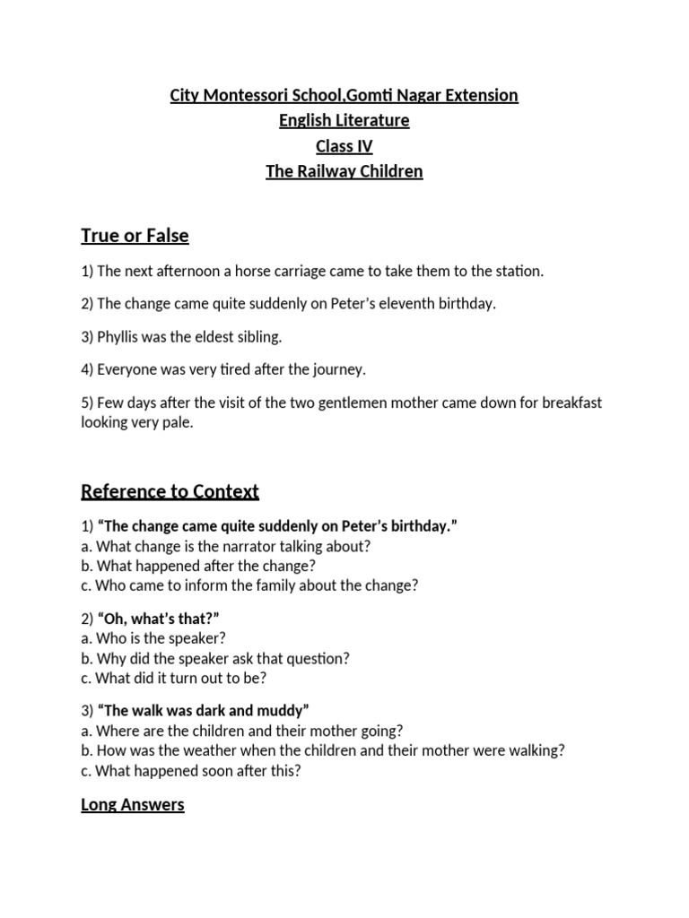 The Railway Children (QuestionBank) | PDF