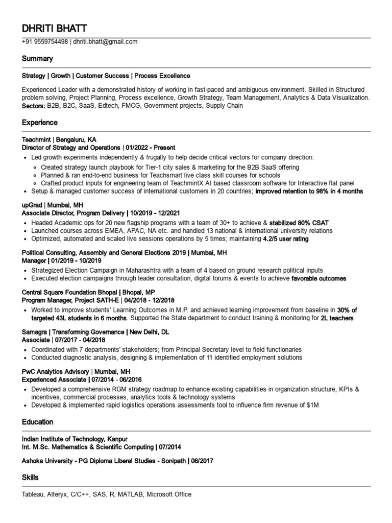 ResumeDhritiBhatt S&O | PDF | Analytics | Computing