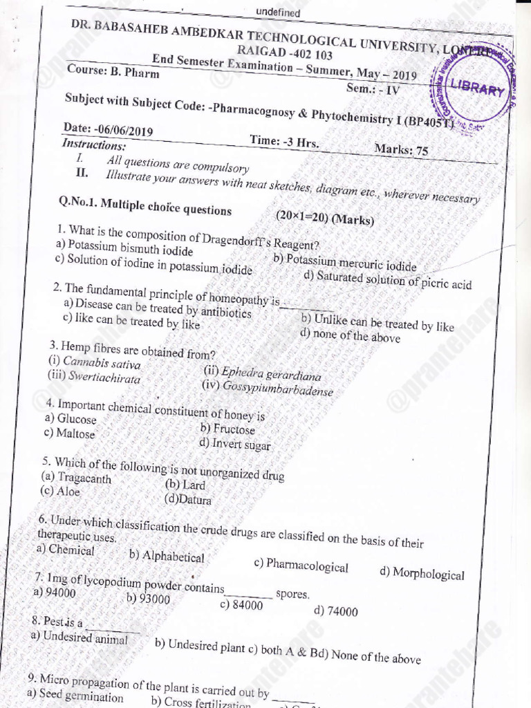 Pharmacognosy - I ALL PYQ (Pran Tehare) | PDF