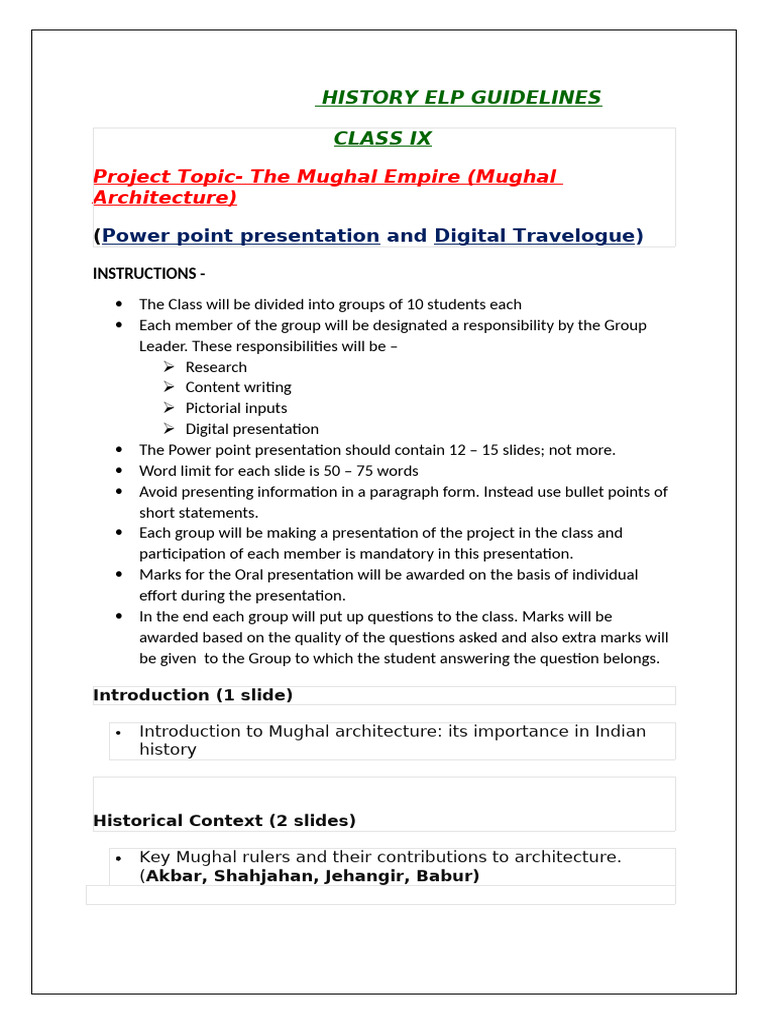HIstory ELP Guidelines (Class | PDF | Mughal Empire