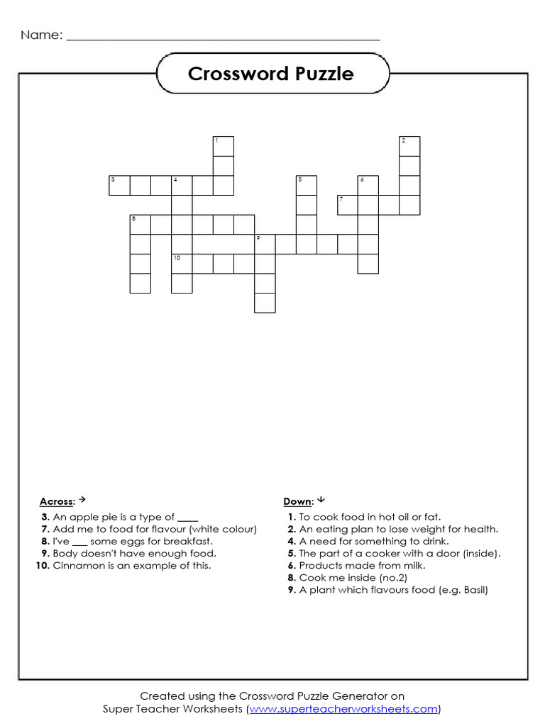 Cooking Crossword Puzzle Worksheet | PDF | Foods | Cooking
