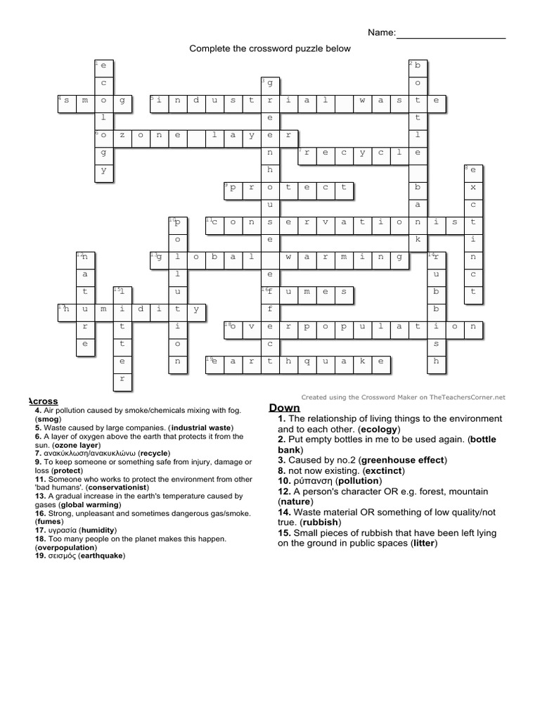 Weather and Environment Crossword Answers | PDF | Natural Environment ...