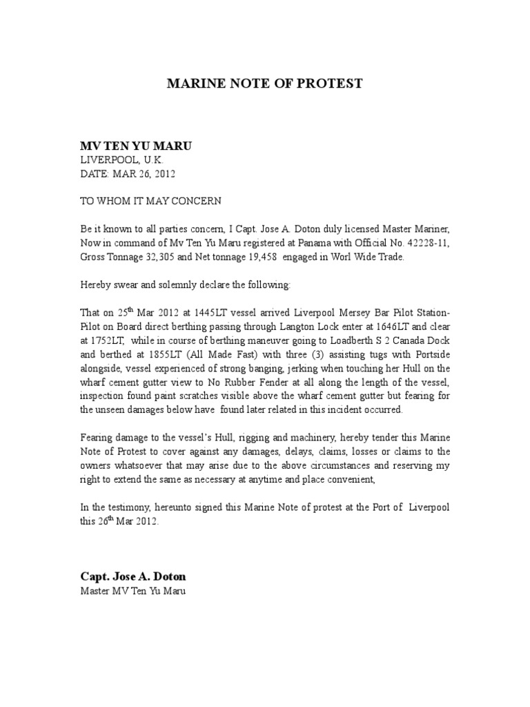Liverpool Marine Note of Protest | PDF | Technology & Engineering