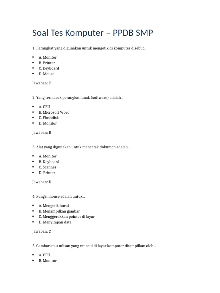 Soal Tes Komputer PPDB SMP | PDF