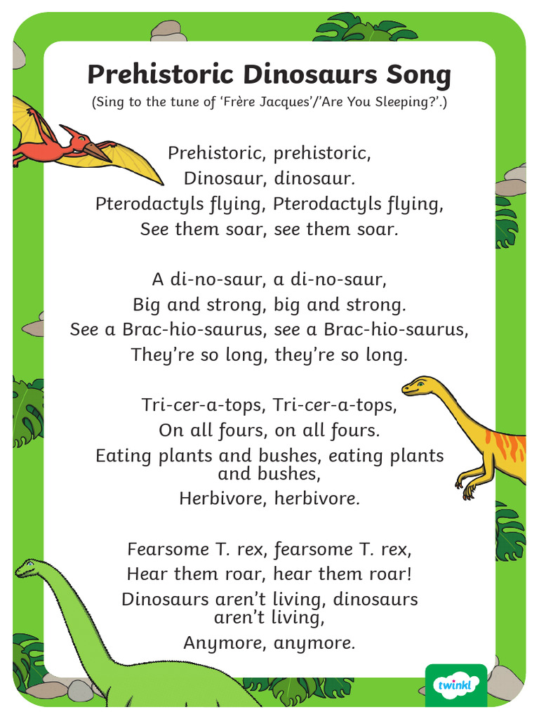 Prehistoric Dinosaurs Song Sheet | PDF