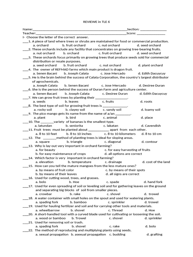 Reviewer in - Tle 6 - Q1 | PDF | Grafting | Compost
