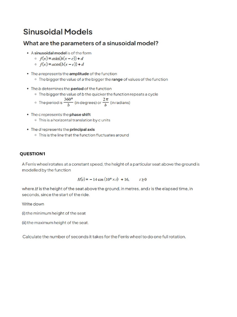 Applications and Modeling With Sinusoidal Functions Ws | PDF | Sine Wave | Frequency