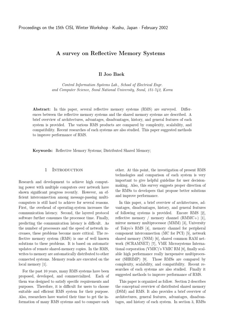 A Survey On Reflective Memory Systems - Reflective - Memory - Multiprocessor | PDF | Computer ...
