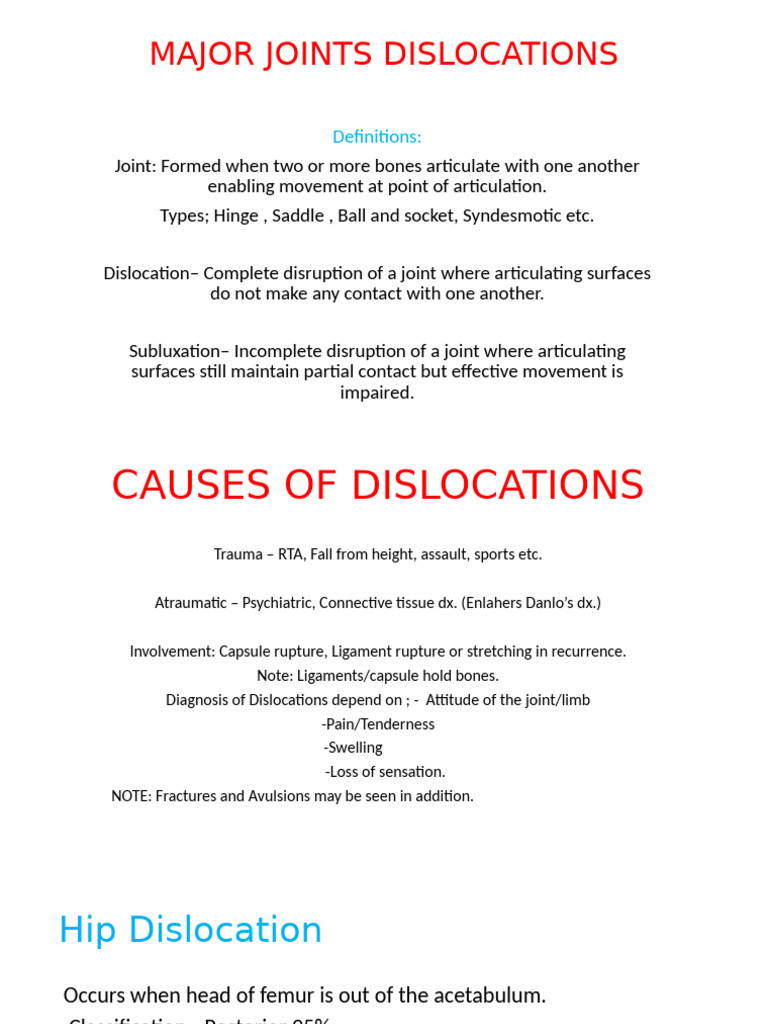 Major Joint Dislocations Overview | PDF | Hip | Anatomical Terms Of Motion
