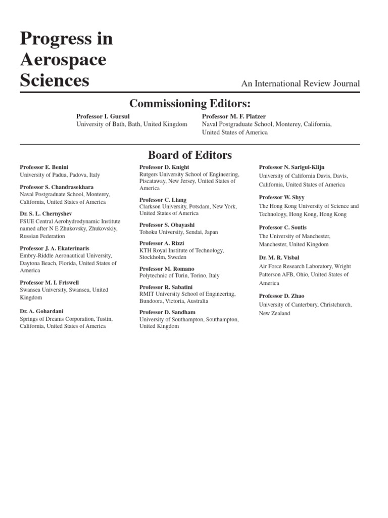 Editorial Board 2025 Progress in Aerospace Sciences | PDF