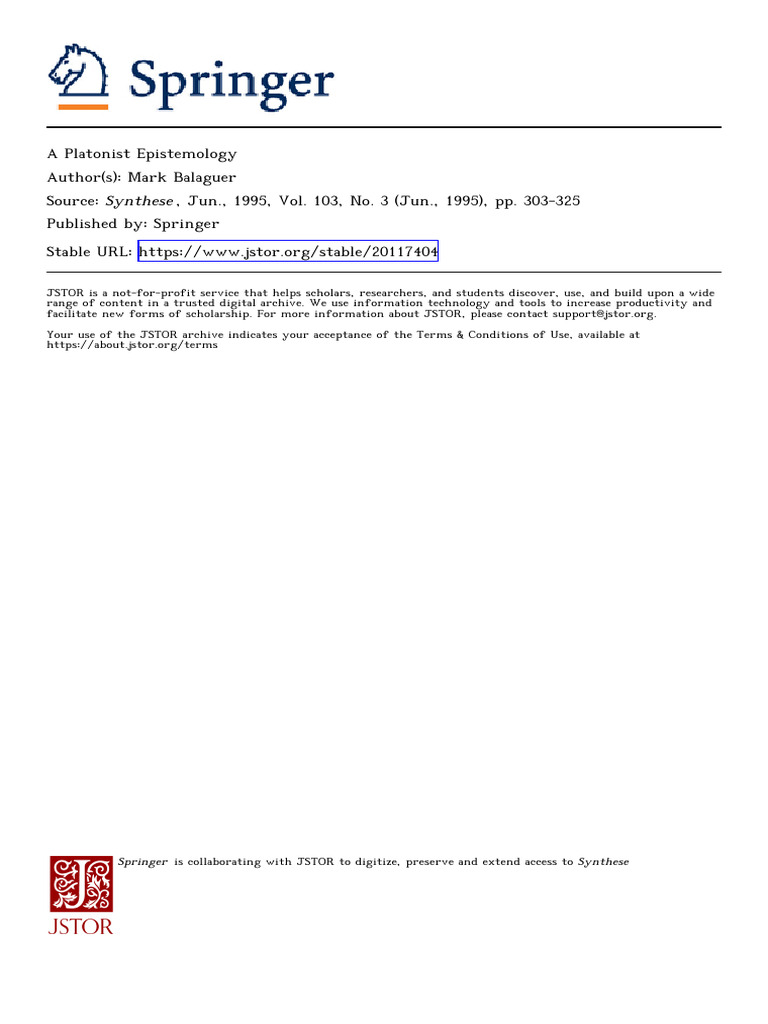 A Platonist Epistemology | PDF | Internalism And Externalism | Knowledge