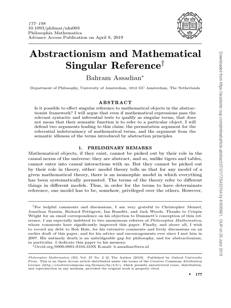 Abstractionism and Mathematical. Bahram Assadian | PDF | Truth | Semantics