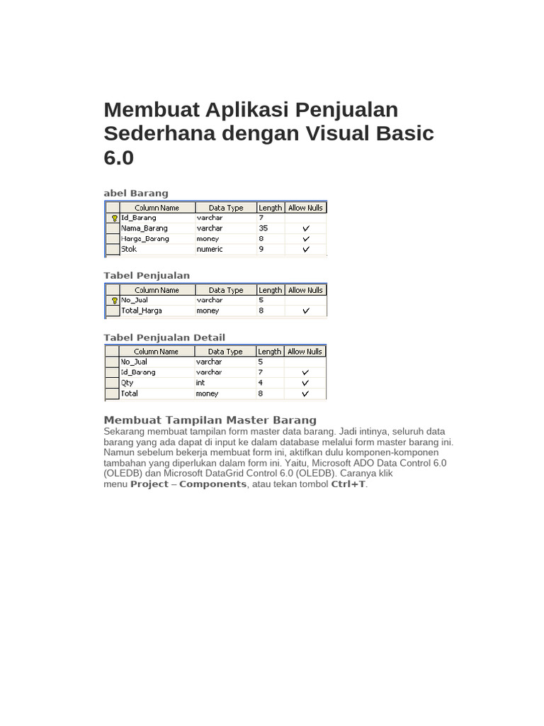 Membuat Aplikasi Penjualan Sederhana Dengan Visual Basic 6 | PDF