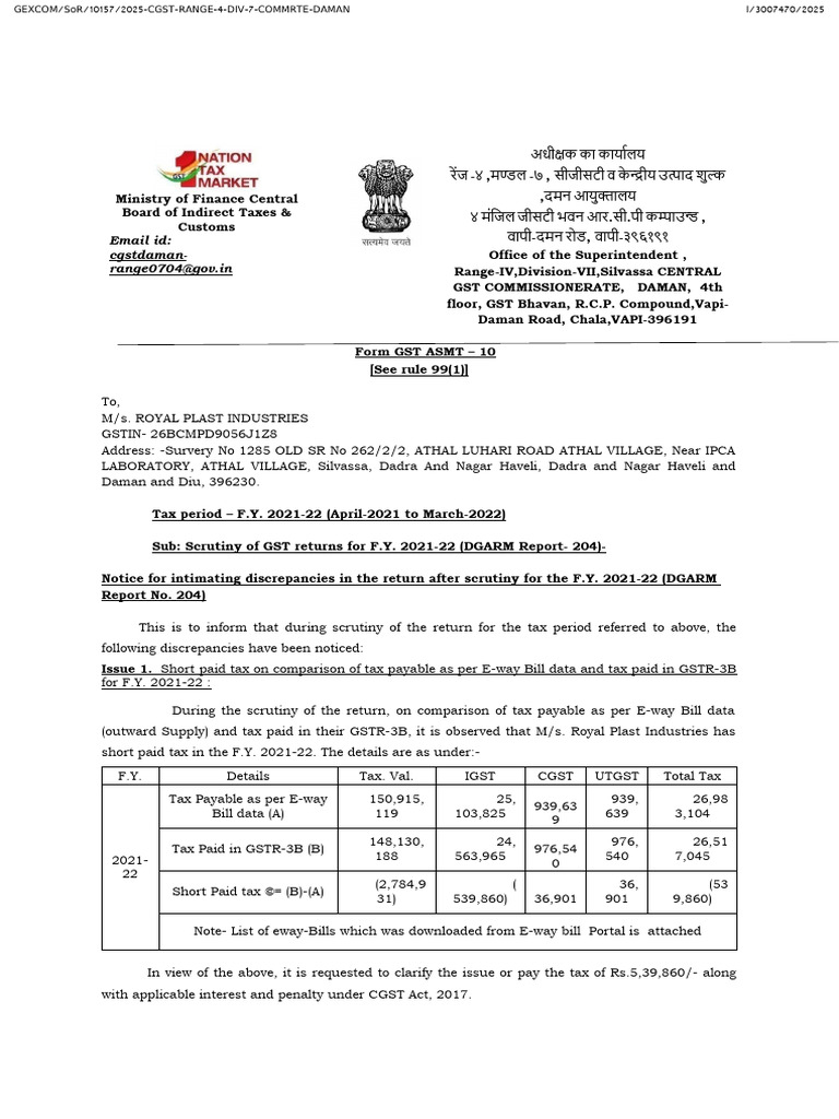 ZD260525001934H - ASMT-10 - Royal - Signed | PDF | Taxes | Government