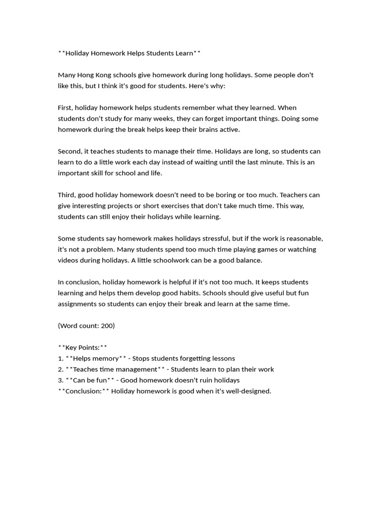 Holiday Homework Helps Students Learn | PDF