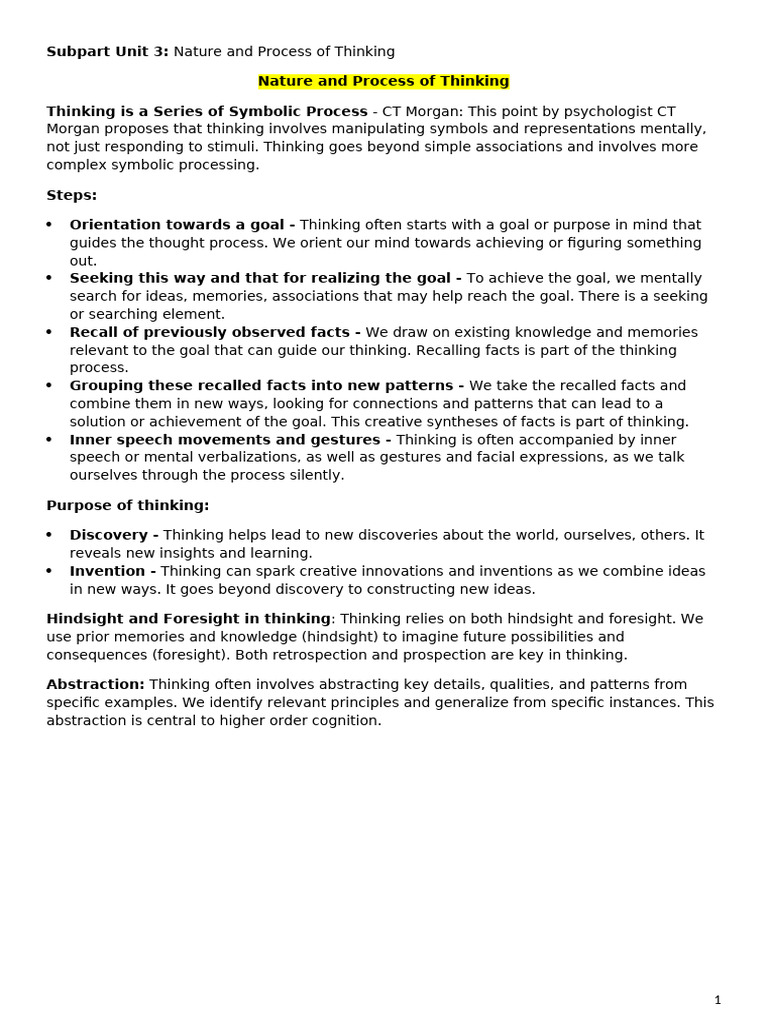 Understanding Thinking in Psychology | PDF