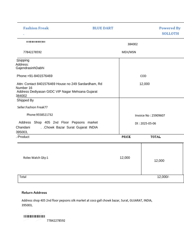 Fashion Freak BLUE DART Powered by | PDF