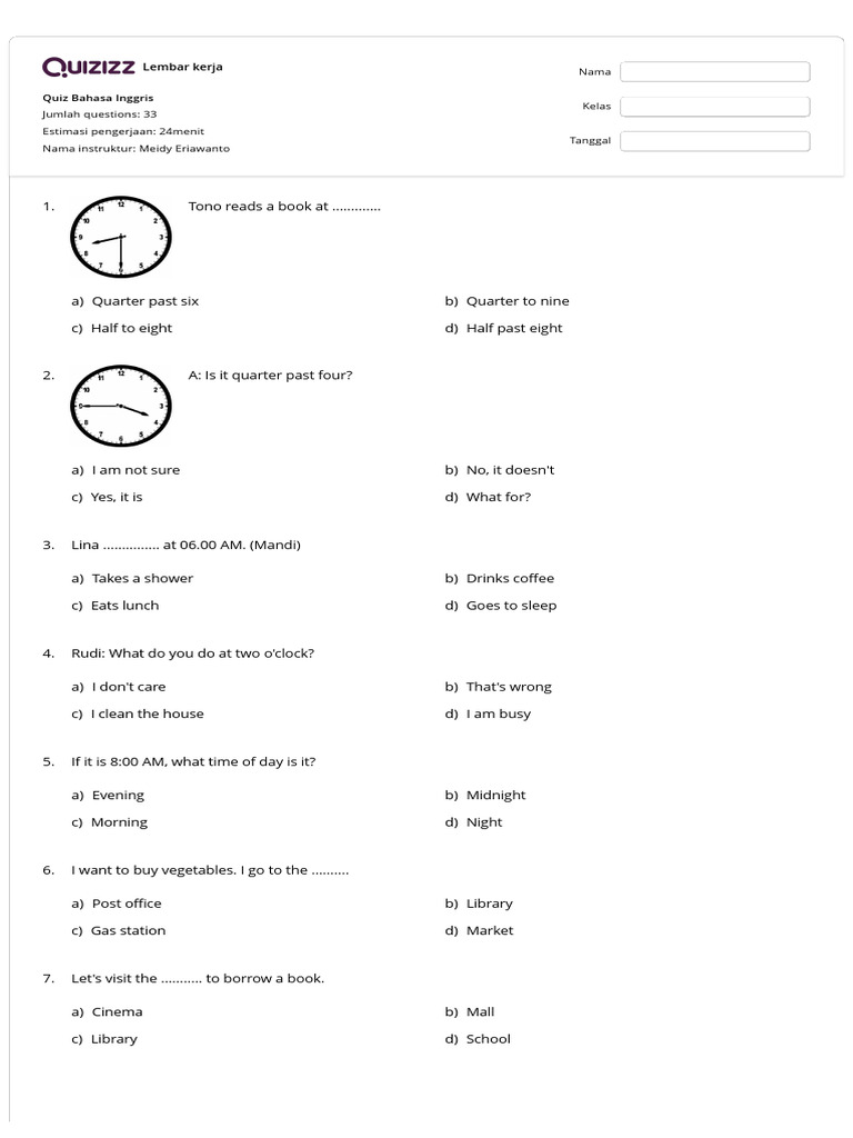 Sas Bahasa Inggris Kelas 4 Genap | PDF