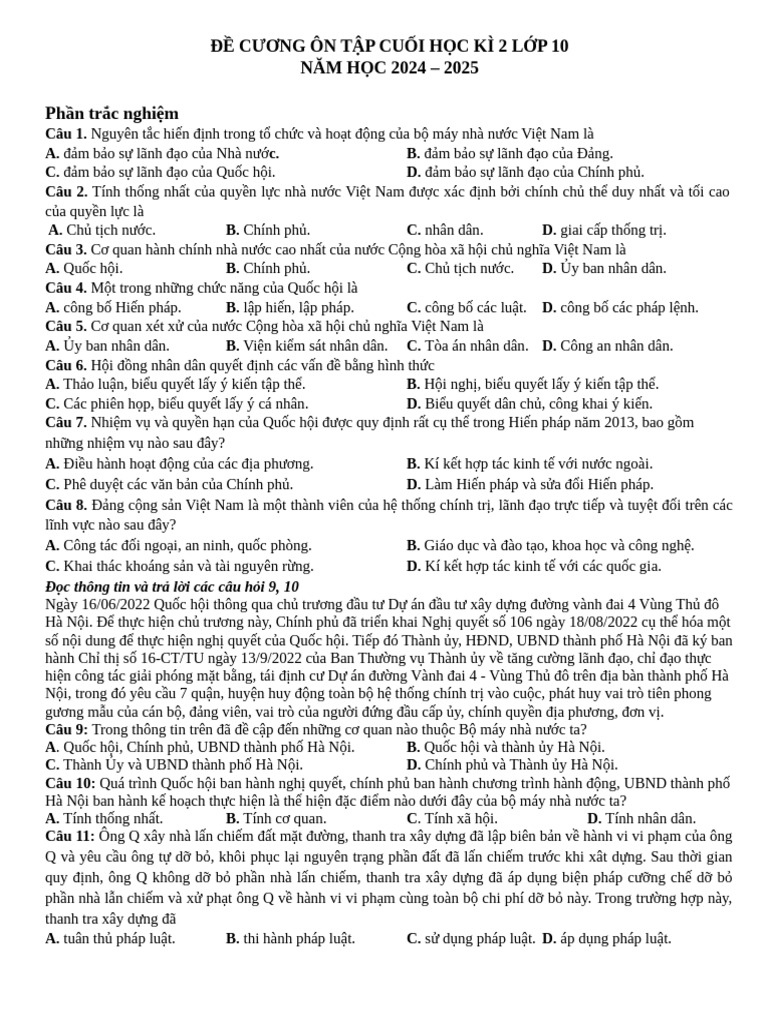 ĐỀ CƯƠNG ÔN TẬP CK2 LỚP 10 | PDF