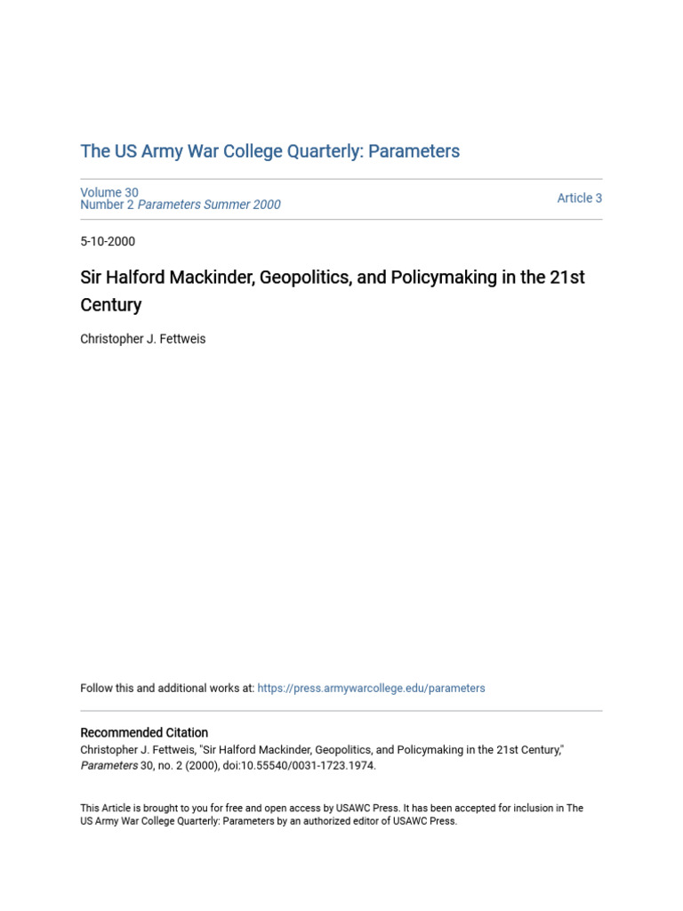 Sir Halford Mackinder Geopolitics and Policymaking in The 21st | PDF ...