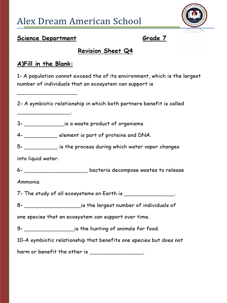 Grade 7 Science Revision Sheet Q4 | PDF | Foods | Plants