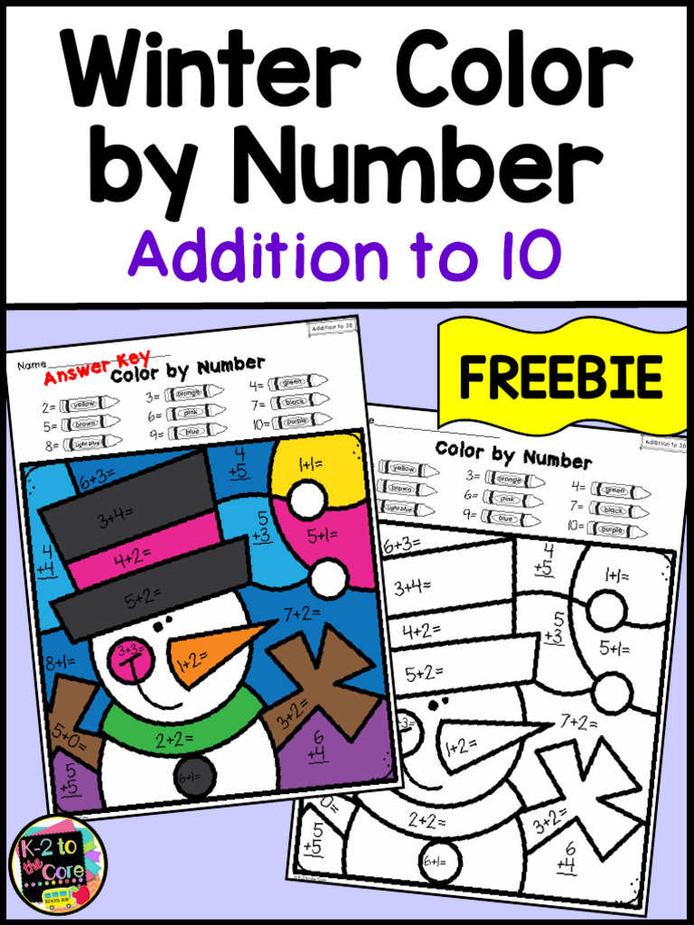 Winter Color by Number Addition Freebie | PDF
