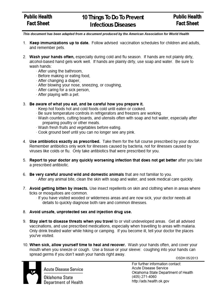 10 Things To Do To Prevent Infectious Diseases.2013 Final | PDF ...