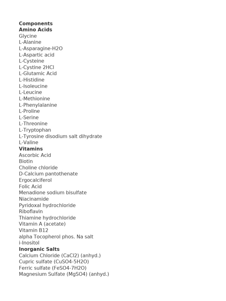 SILAC William's E Medium (No L, R, No Phenol Red) | PDF | Sodium | Chloride