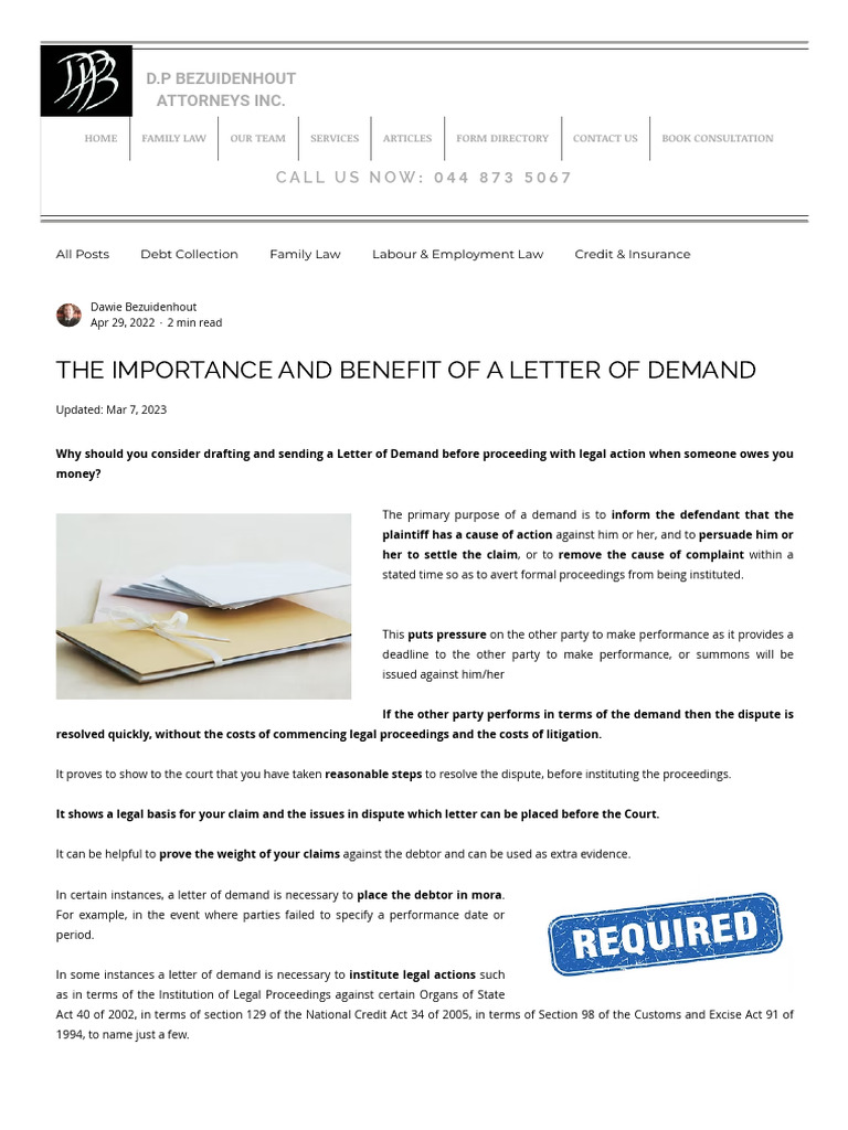 The Importance and Benefit of A Letter of Demand | PDF | Lawsuit ...