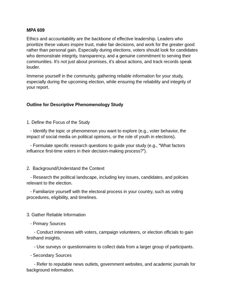 Outline For Descriptive Phenomenology Study | PDF | Elections | Social ...