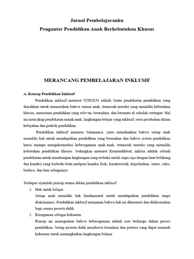 Jurnal Pembelajaranku_merancang Pembelajaran Inklusif | PDF