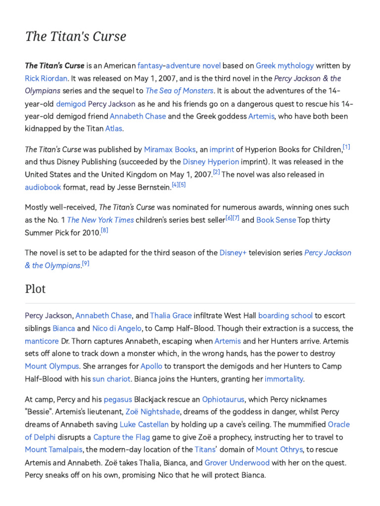 The Titan's Curse - Wikipedia | PDF | Rick Riordan | American Adventure ...