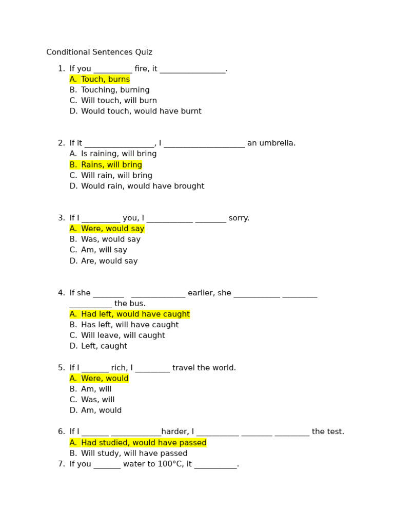 Conditional Sentences Quiz | PDF