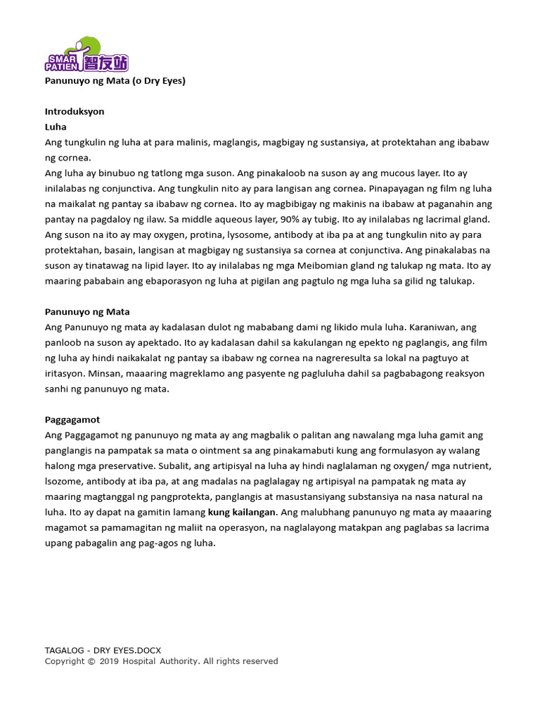 Tagalog Dry Eyes | PDF