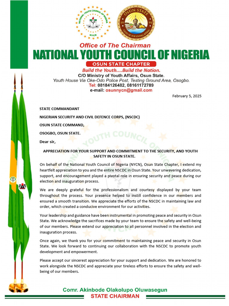 Appreciation for NSCDC Support in Osun | PDF