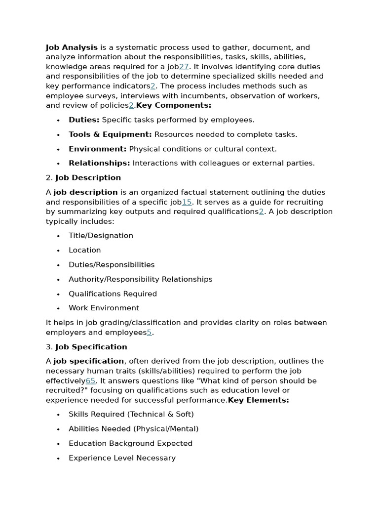Job Analysis, Description and Specification | PDF