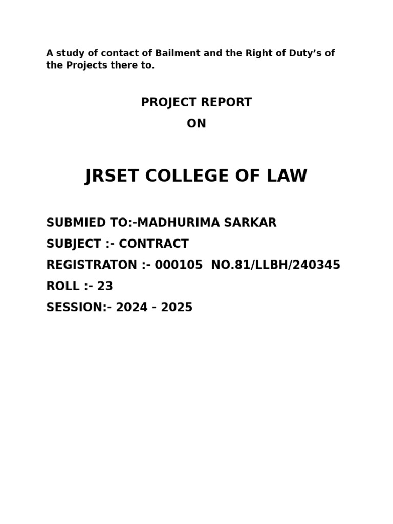 Jrset College of Law: Project Report ON | PDF