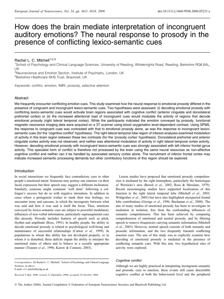 Mitchell 2006 | PDF | Frontal Lobe | Emotions