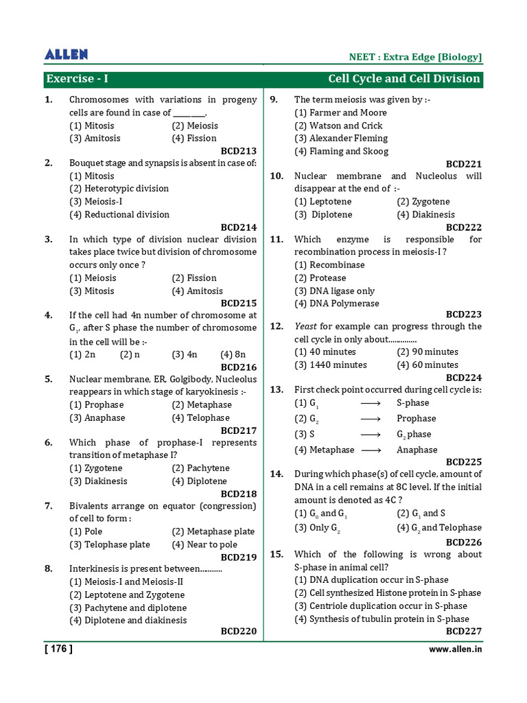 Extra-Edge - Cell Cycle and Cell Division | PDF | Meiosis | Mitosis
