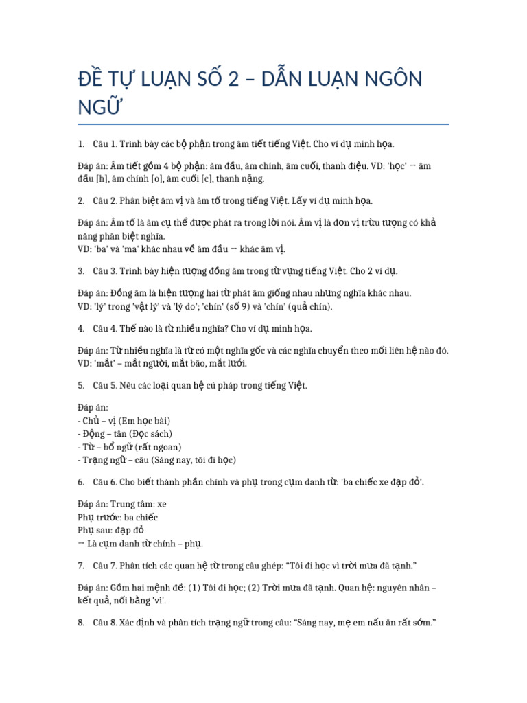 De Tu Luan Dan Luan Ngu Ngu So2 | PDF