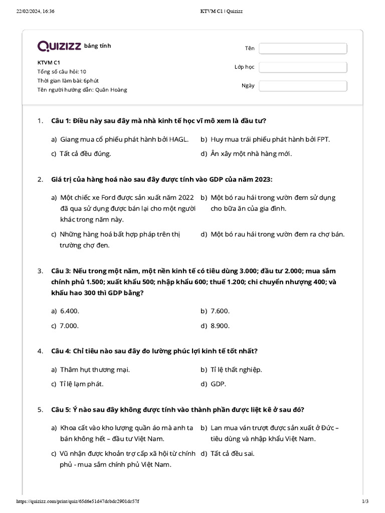KTVM C10 - Quizizz | PDF