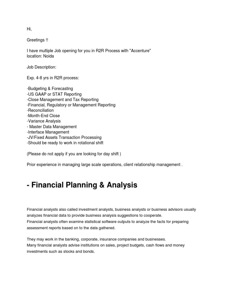 Job openings in R2R Process with Accenture in Noida | PDF | Financial ...